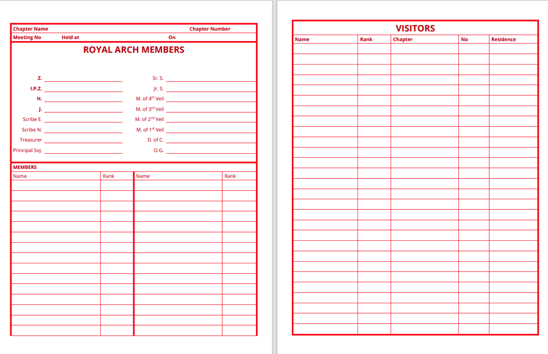 Masonic Attendance Register - Royal Arch (Canadian Edition) – Raven Masonic
